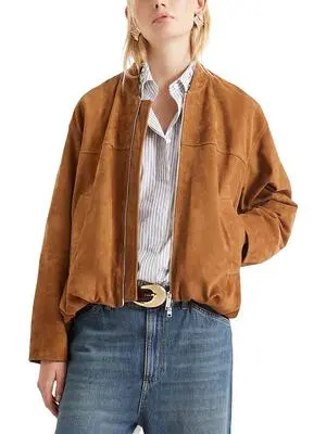 Marella Suede Bomber Jacket - Camel