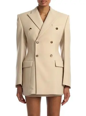 Wardrobe.NYC Double-breasted Contour Blazer - Sand