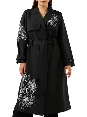 ESTELLE Embroidered Trench Coat - Black/ Cream