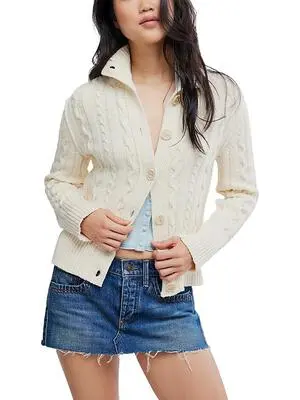 Free People Cable Collar Cardigan - Ivory