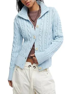 Free People Cable Collar Cardigan - Pastel Blue