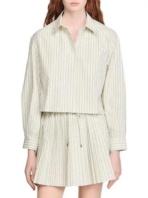 Sandro Striped Rhinestone Shirt - Ecru