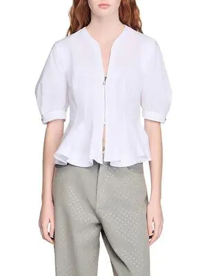 Sandro Zipped Peplum Shirt - White