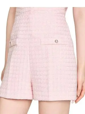 Sandro Sequin Check Tweed Shorts - Pink