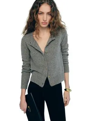 REFORMATION Hannah Crew Wool Cardigan - Grey