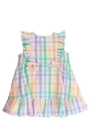 RUFFLEBUTTS Sleeveless Bow Pinafore Dress - Poppy Rainbow Plaid