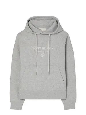 Tory Burch Cotton French Terry Relaxed Fit Hoodie - Medium Heather Gray