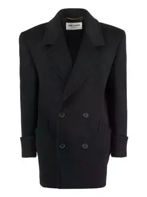 Saint Laurent Double-breasted Wool Coat - Black