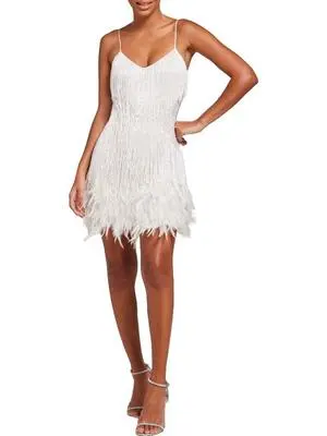 NADINE MERABI Lottie Fringe Feather Mini Dress - White