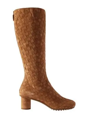 Bottega Veneta Atomic Intrecciato Suede Knee Boots - Brown