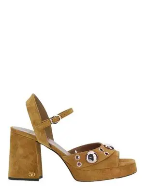 Valentino Garavani Nellcôte Platform Sandals In Split Leather 90mm - Brown