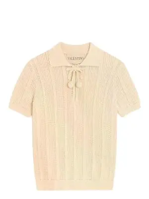 Valentino Garavani Cotton Knitted Polo Top - Neutrals