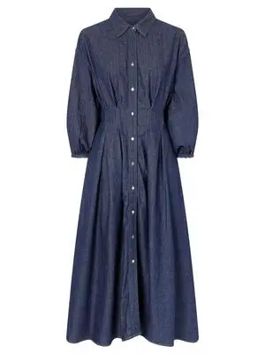 TWP Mason Pleated Denim Midi Shirt Dress - Blue