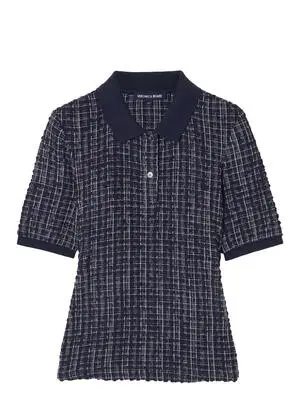 Veronica Beard Benedetta Checked Seersucker Polo Shirt Navy