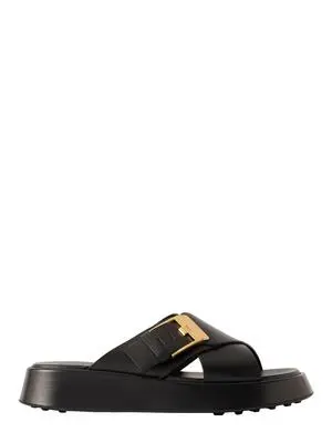 TOD'S Buckled Leather Sandals - Black