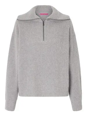 THE ELDER STATESMAN Runyon Ribbed Cashmere Turtleneck Half-zip Sweater - Silver