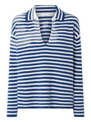 Max Mara Striped Ribbed Cashmere Sweater - Blue