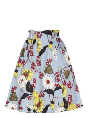 Marni Paneled Floral-print Cotton-poplin Midi Skirt - Blue