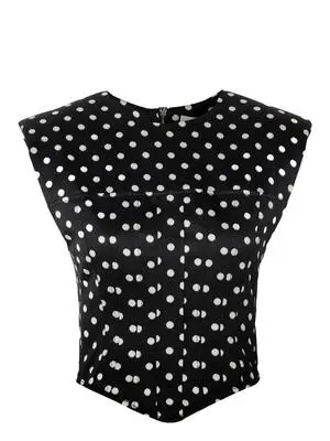 GANNI Polka-dot Recycled-satin Corset Top - Black