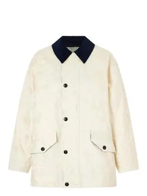 La DoubleJ Floral-jacquard Cotton-twill Jacket With Corduroy Trim - Cream