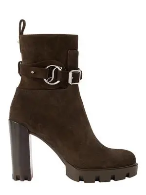 CHRISTIAN LOUBOUTIN Dianouchette 100 Buckled Suede Ankle Boots - Brown