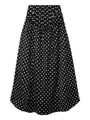 GANNI Gathered Polka-dot Recycled Satin Midi Skirt - Black