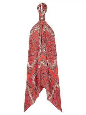 Cara Cara Twist Asymmetric Embellished Paisley-print Halterneck Midi Dress - Orange