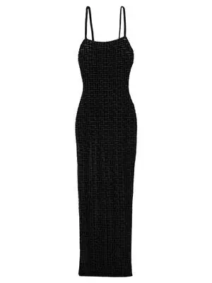 Balmain Monogrammed Devoré-velvet Midi Dress - Black