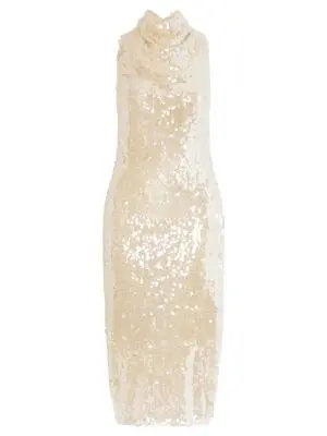 Altuzarra Noor Draped Sequined Chiffon Midi Dress - Neutrals