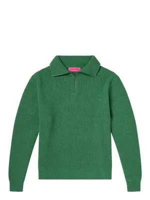 THE ELDER STATESMAN Clemente Ribbed Cashmere Half-zip Sweater - Green