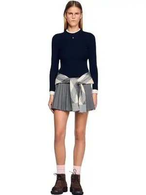 Sandro Layered Effect Wool Blend Sweater - Blue / Navy