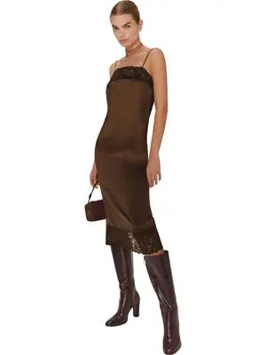 REFORMATION Mackenzie Silk Dress - Brown