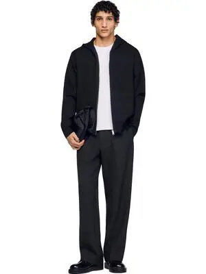 Sandro Oversized Zip-up Sweatshirt With Hood - Black