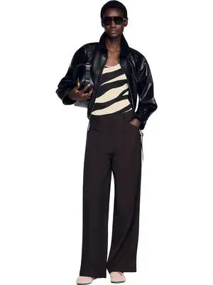 Sandro Wide-leg Viscose Trousers - Brown
