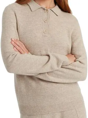 Chinti & Parker Wool Cashmere Polo Sweater - Soft Oat