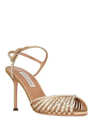 AQUAZZURA Hold Me Crystal Embellished Sandals - Warm Nude