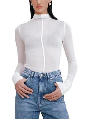 MARCELLA Alicia Sheer Turtleneck Top - Off White