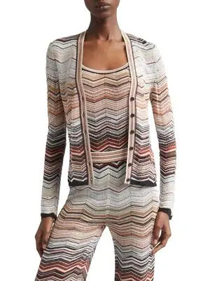 Missoni Zigzag Lamé Cardigan - Red And Beige Tones
