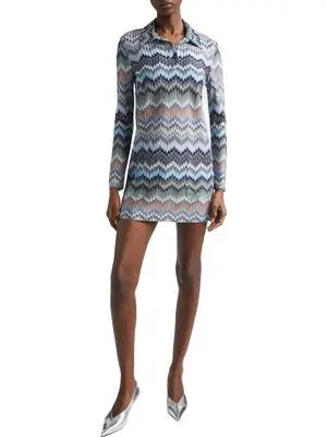 MISSONI Snakeskin Pattern Chevron Long Sleeve Polo Minidress