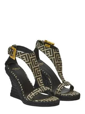 Balmain Anthem Monogram Jacquard Wedge Espadrilles - Black