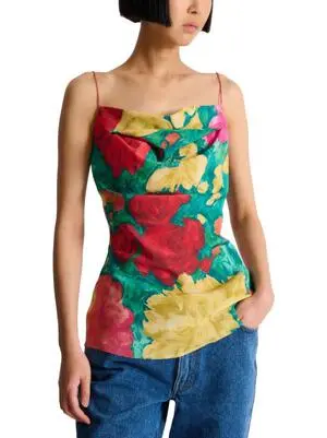 Balmain Printed Crepe De Chine Top With Thin Straps - Multicolor
