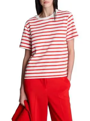 KENNETH COLE Striped Boxy T-shirt - Lava Red/pure White