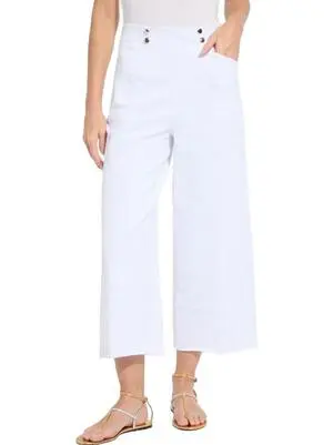 Lyssé Dion Sailor Pull-on Crop Palazzo Knit Jeans - White