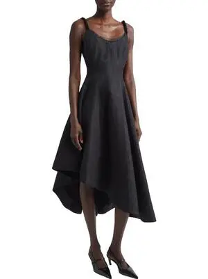 JASON WU Asymmetric Midi Cocktail Dress - Black