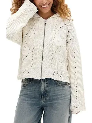 BDG URBAN OUTFITTERS Crochet Zip-front Hoodie - Cream
