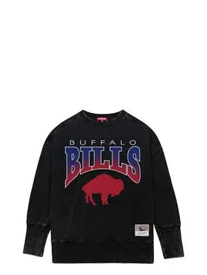 Mitchell & Ness Buffalo Bills Delineate Mineral Wash Crewneck Sweatshirt - Black