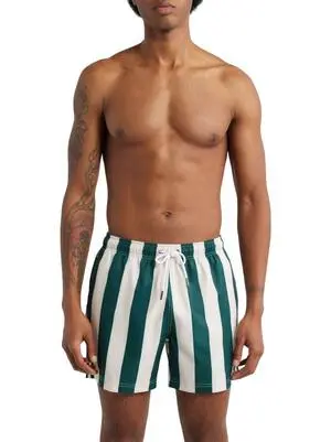 MAVRANS Emerald Heritage Cabana Stripe Swim Trunks - Green