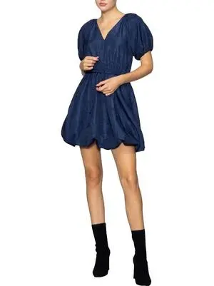 MELLODAY Tie Waist Bubble Hem Minidress - Blue