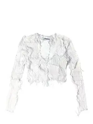 BORBALA Ruffled Crew-neck Top - White