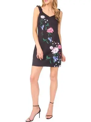 CECE DUPRAZ Floral Bow Strap Minidress - Rich Black